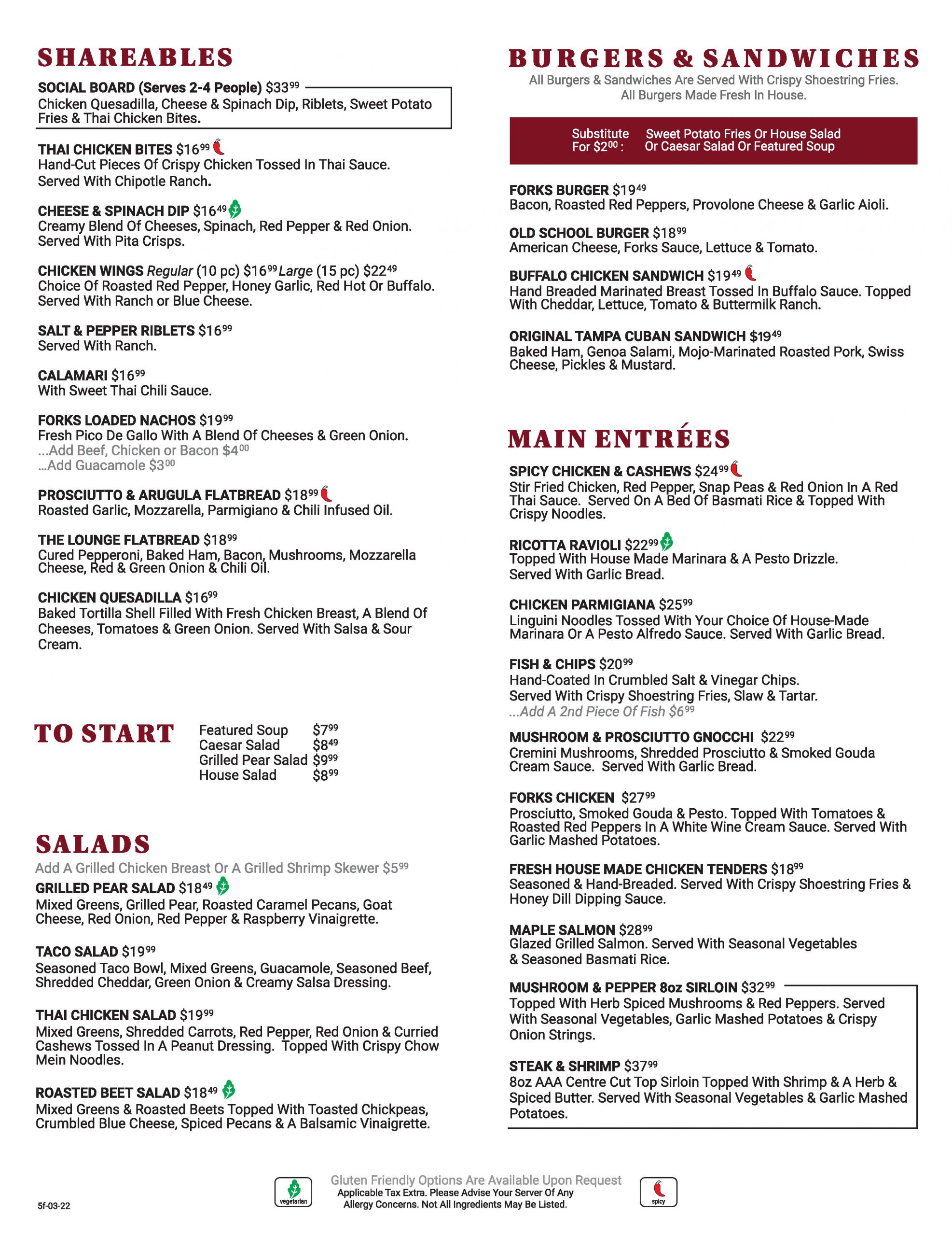 VIEW MENU – 5 Forks Restaurant
